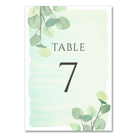 Eucalyptus Greenery Watercolor Wedding Table Number | Zazzle.com