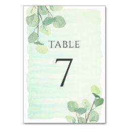Eucalyptus Greenery Watercolor Wedding Table Number | Zazzle