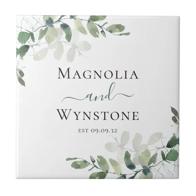 Eucalyptus Greenery Wedding Ceramic Tile | Zazzle