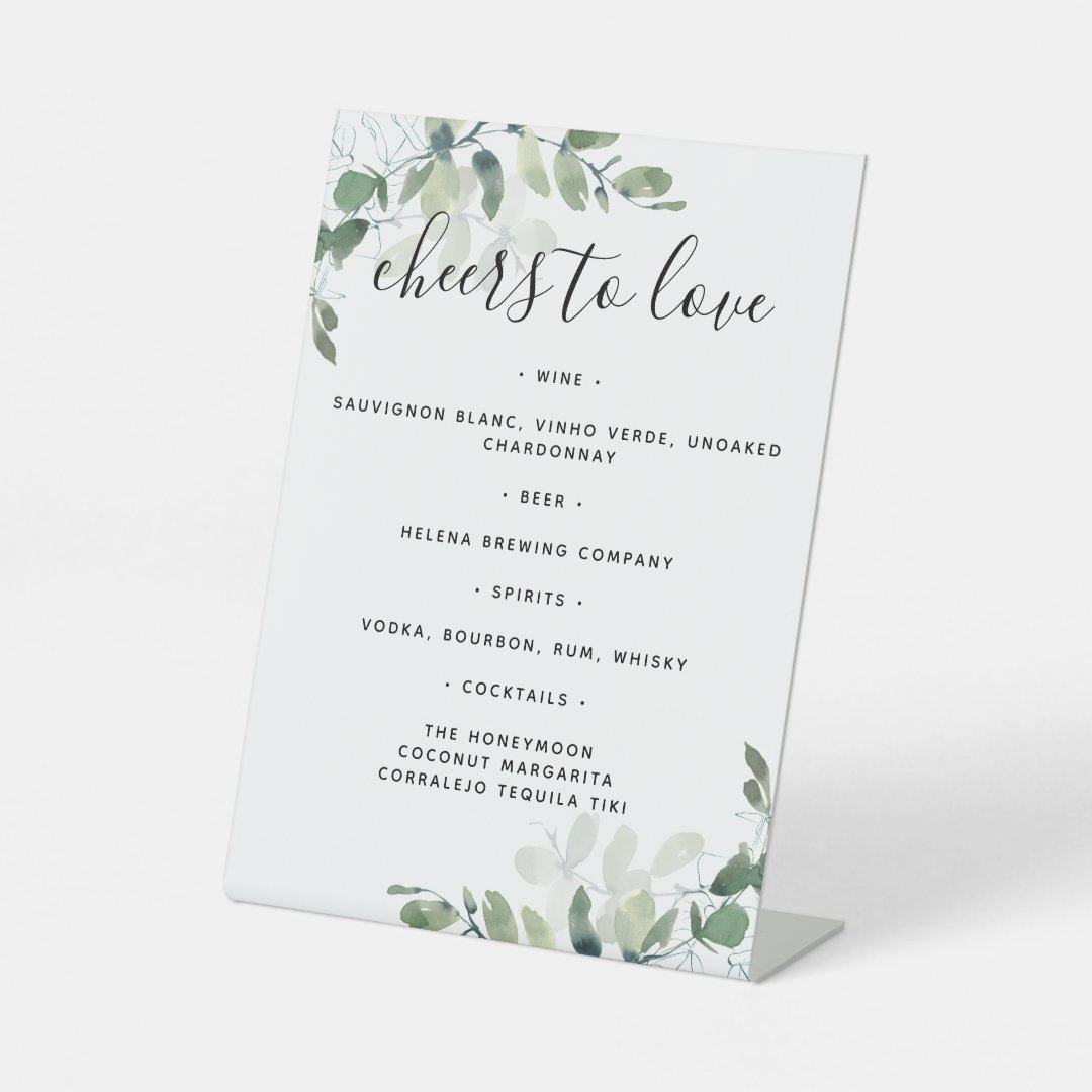 Eucalyptus Greenery Wedding Drinks Menu Pedestal Sign | Zazzle