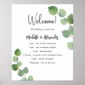 Eucalyptus greenery wedding program timeline poster | Zazzle