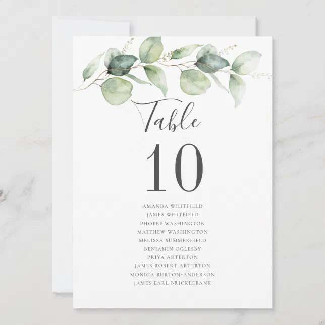 Eucalyptus Greenery Wedding Reception Table Number | Zazzle