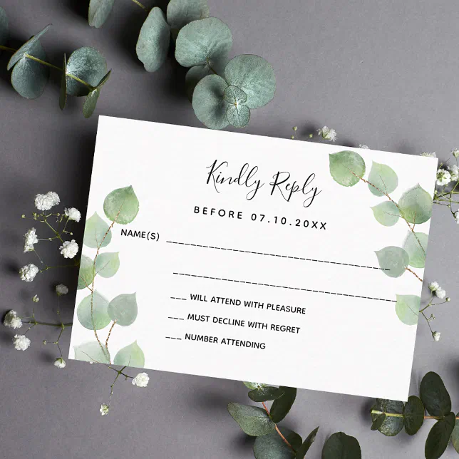Eucalyptus greenery wedding response RSVP Note Card | Zazzle