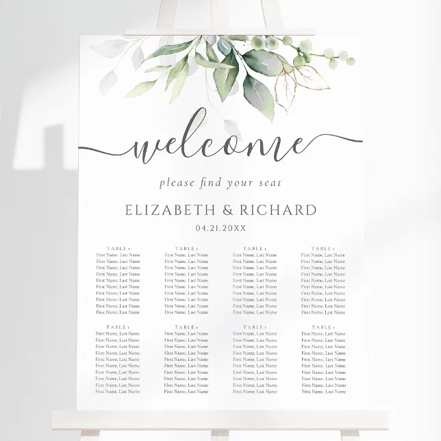 Eucalyptus Greenery Wedding Seating Chart | Zazzle