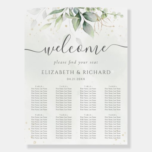 Eucalyptus Greenery Wedding Seating Chart Foam Board | Zazzle