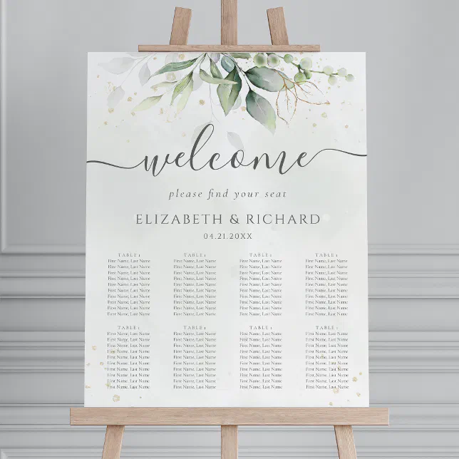 Eucalyptus Greenery Wedding Seating Chart Foam Board | Zazzle