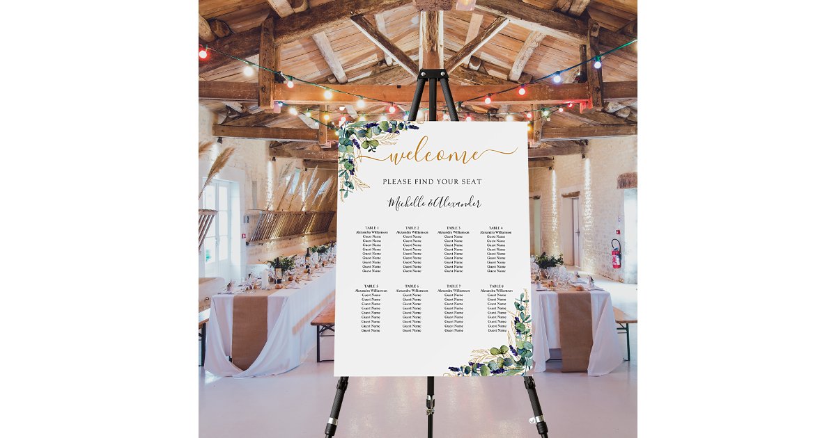 Eucalyptus greenery wedding seating chart foam board | Zazzle