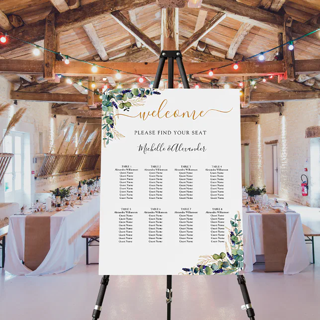 Eucalyptus greenery wedding seating chart foam board | Zazzle