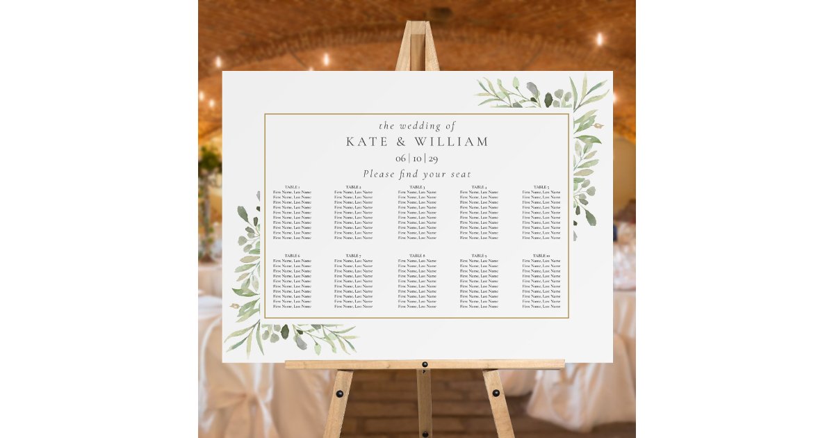 Eucalyptus Greenery Wedding Seating Plan Chart Foam Board | Zazzle