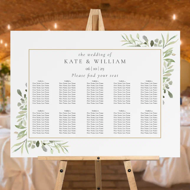 Eucalyptus Greenery Wedding Seating Plan Chart Foam Board | Zazzle