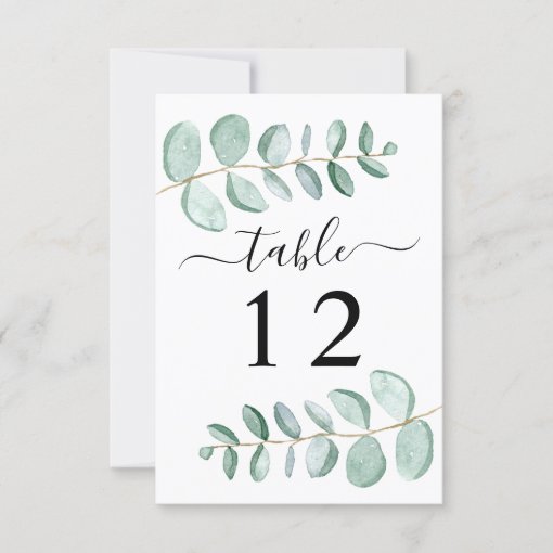 Eucalyptus Greenery Wedding Table Number Card | Zazzle