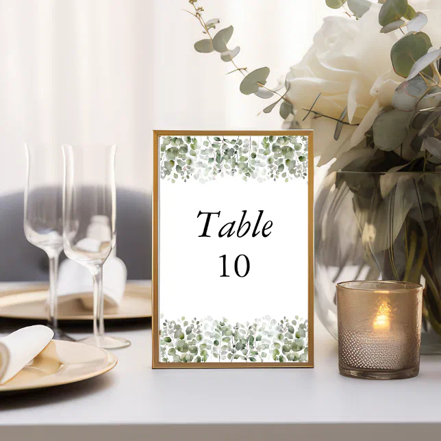 Eucalyptus Greenery Wedding Table Number Cards | Zazzle