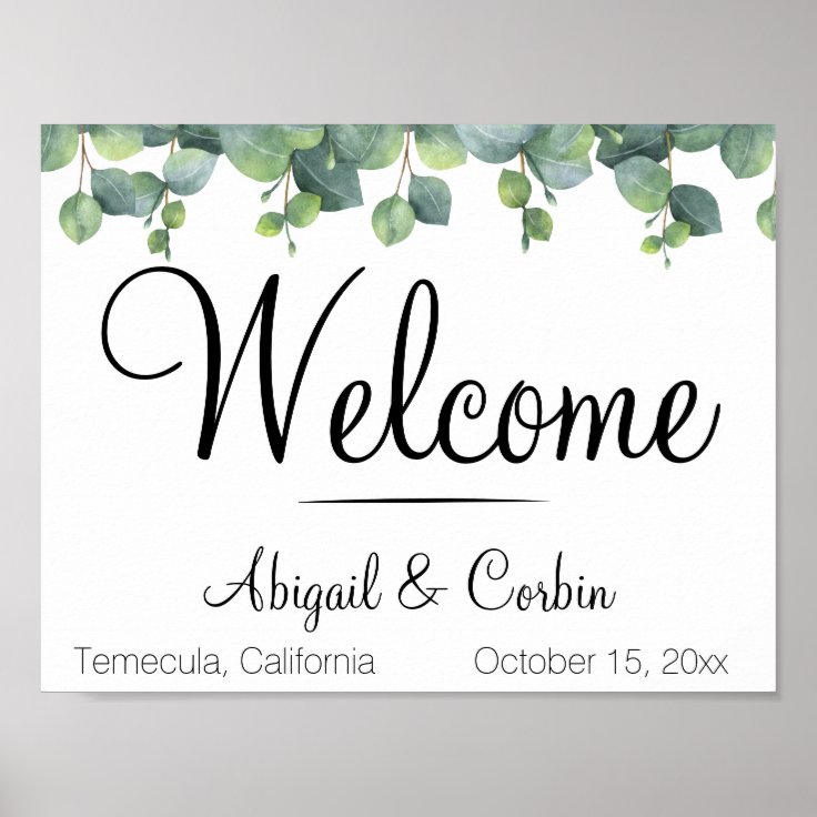 Eucalyptus Greenery Wedding Welcome Poster | Zazzle
