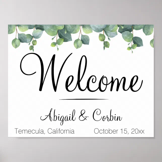 Eucalyptus Greenery Wedding Welcome Poster | Zazzle