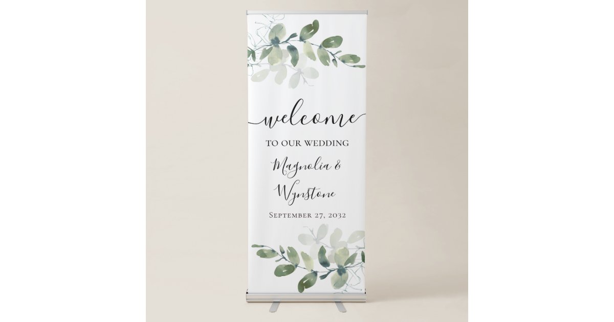 Eucalyptus Greenery Wedding Welcome Retractable Banner | Zazzle