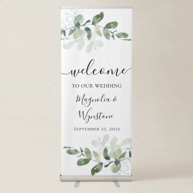 Eucalyptus Greenery Wedding Welcome Retractable Banner | Zazzle