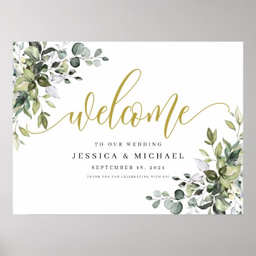 Eucalyptus Greenery Wedding Welcome Sign | Zazzle
