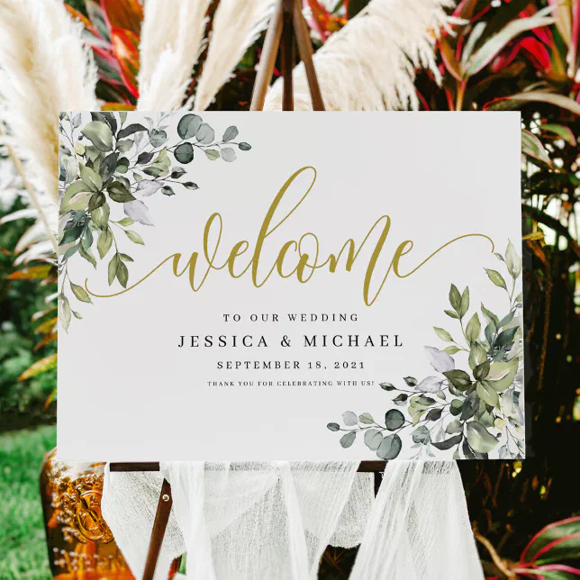 Eucalyptus Greenery Wedding Welcome Sign | Zazzle