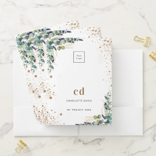 Eucalyptus greenery white business logo pocket folder | Zazzle