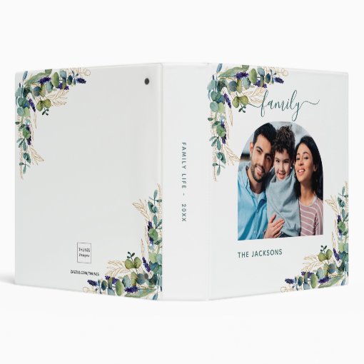 Eucalyptus greenery white name photo 3 ring binder | Zazzle