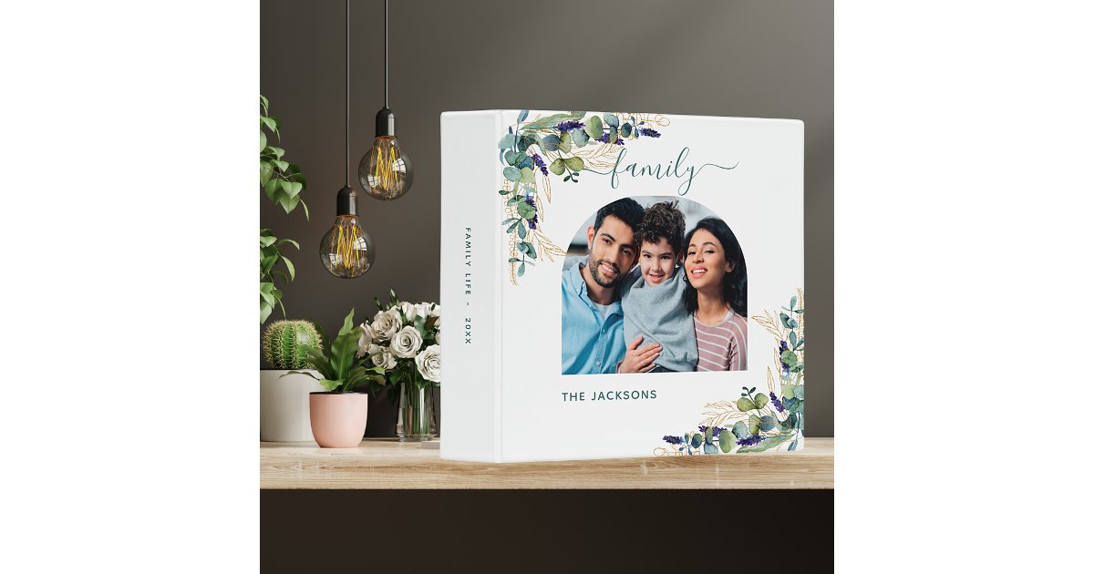 Eucalyptus greenery white name photo 3 ring binder | Zazzle