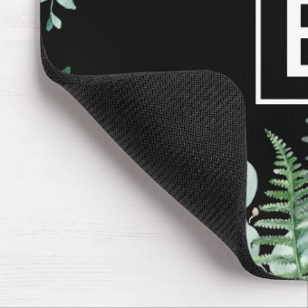 Eucalyptus greenery woodland ferns monogram black mouse pad | Zazzle