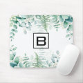 Eucalyptus greenery woodland ferns monogram mouse pad | Zazzle