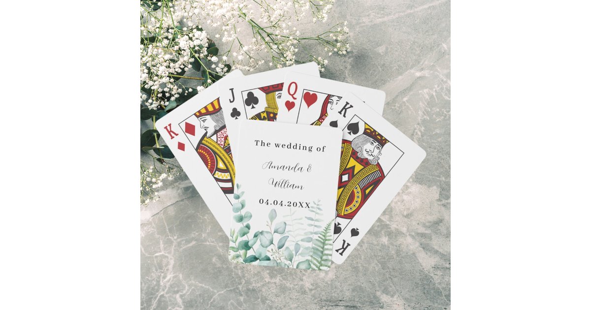 Eucalyptus greenery woodland ferns names wedding poker cards | Zazzle