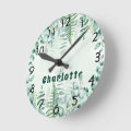 Eucalyptus greenery woodland forest name round clock | Zazzle