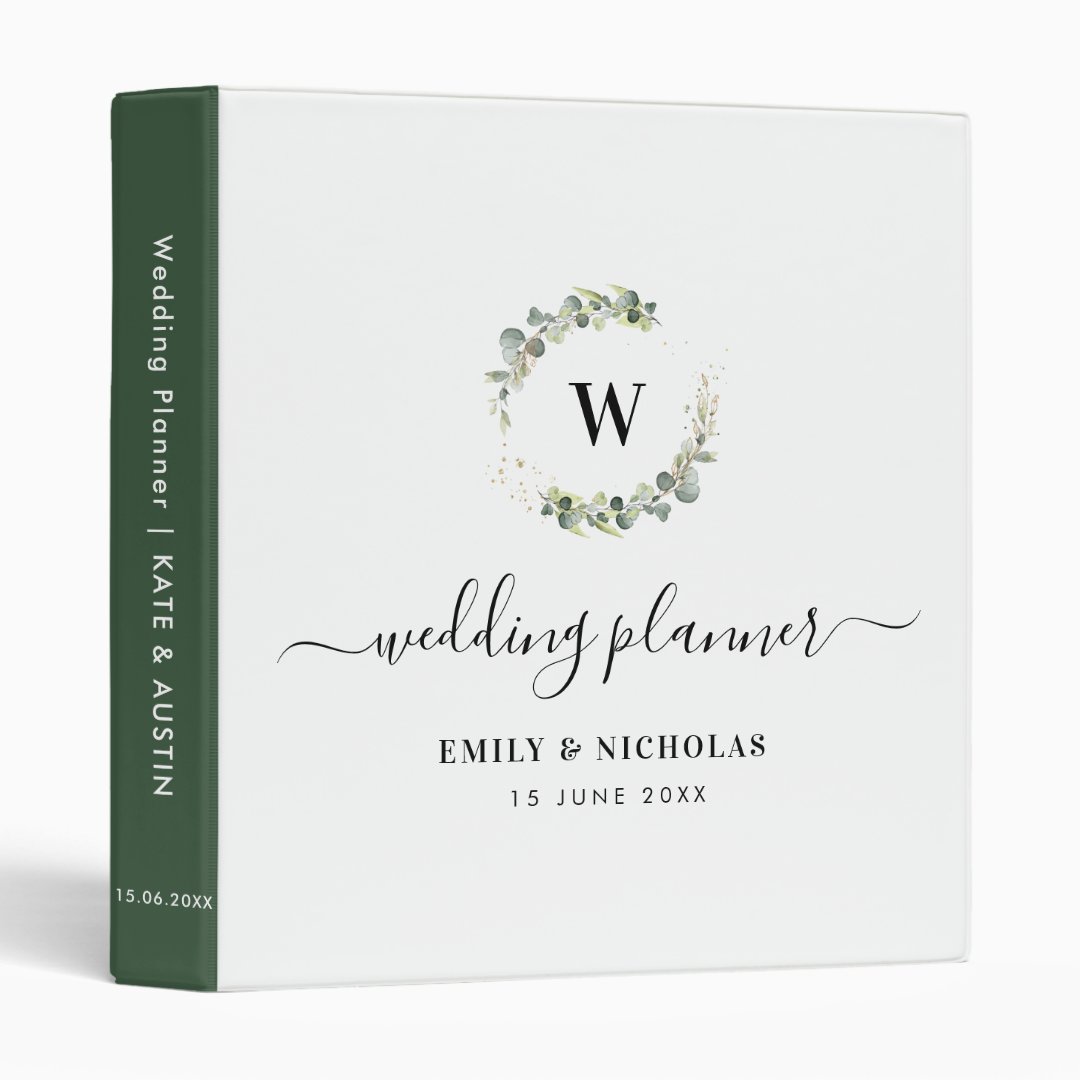eucalyptus greenery wreath wedding planner 3 ring binder | Zazzle