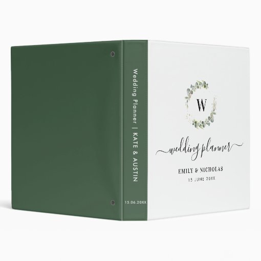 eucalyptus greenery wreath wedding planner 3 ring binder | Zazzle