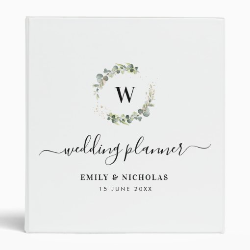 eucalyptus greenery wreath wedding planner 3 ring binder | Zazzle