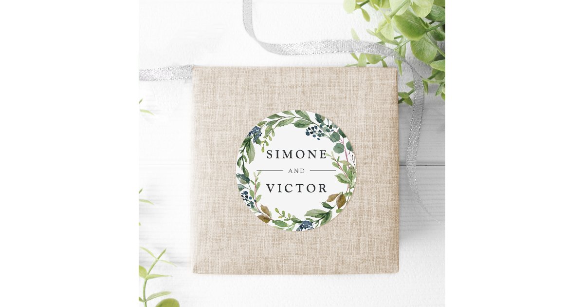 Eucalyptus Grove | Botanical Wreath Wedding Classic Round Sticker | Zazzle