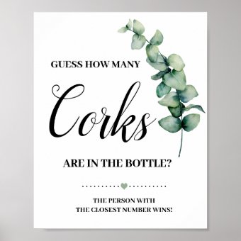 Eucalyptus Guess How Many Corks Shower Game Sign | Zazzle