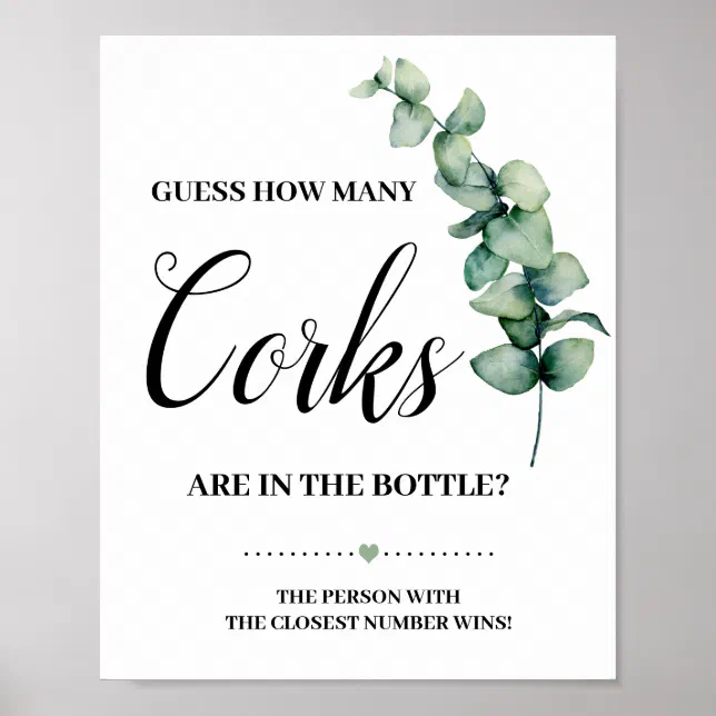 Eucalyptus Guess How Many Corks Shower Game Sign | Zazzle