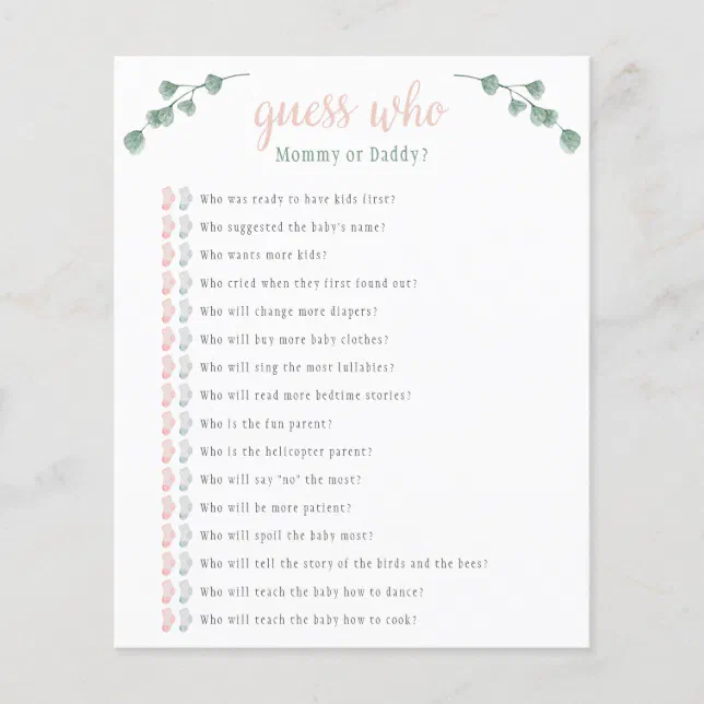 Eucalyptus Guess Who Baby Shower Game | Zazzle