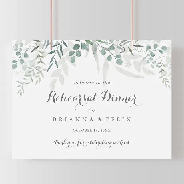 Eucalyptus Horizontal Rehearsal Dinner Welcome Poster | Zazzle