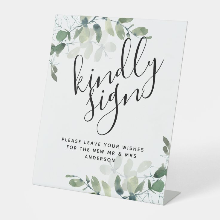 Eucalyptus Kindly Sign Wedding Guest Book Sign | Zazzle