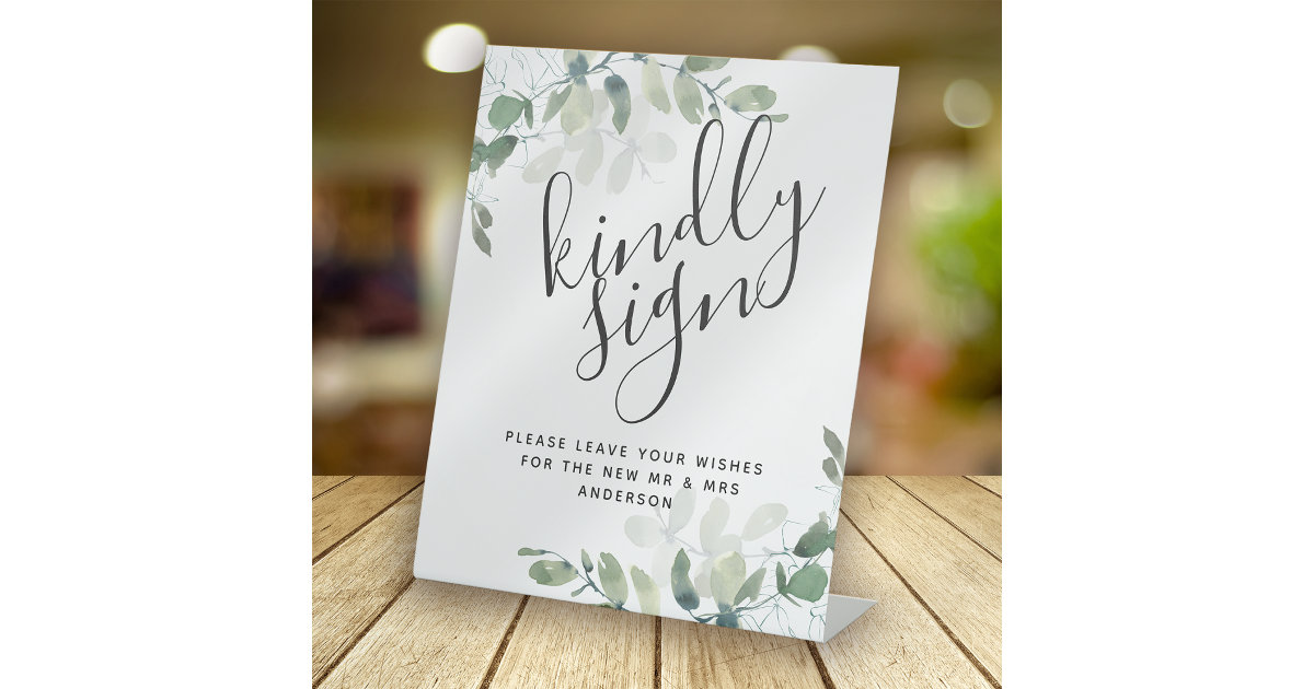 Eucalyptus Kindly Sign Wedding Guest Book Sign | Zazzle