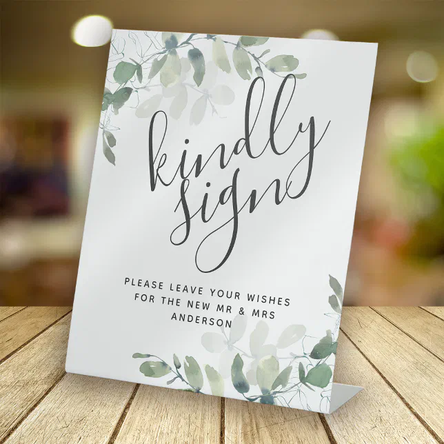 Eucalyptus Kindly Sign Wedding Guest Book Sign | Zazzle