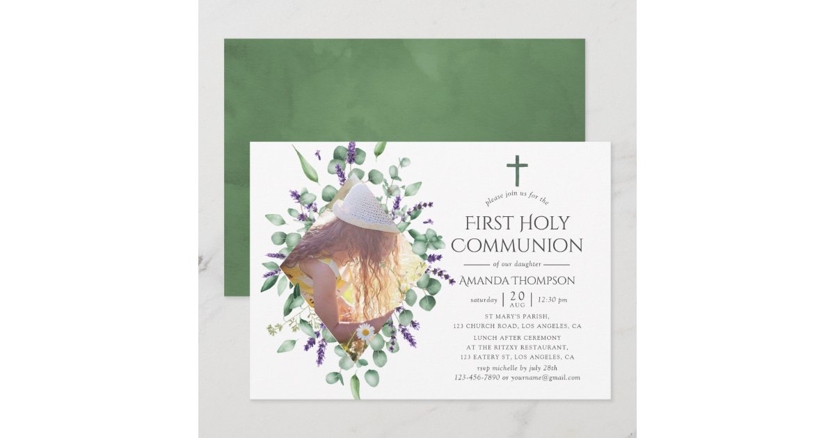 Eucalyptus Lavender First Holy Communion Invitation | Zazzle