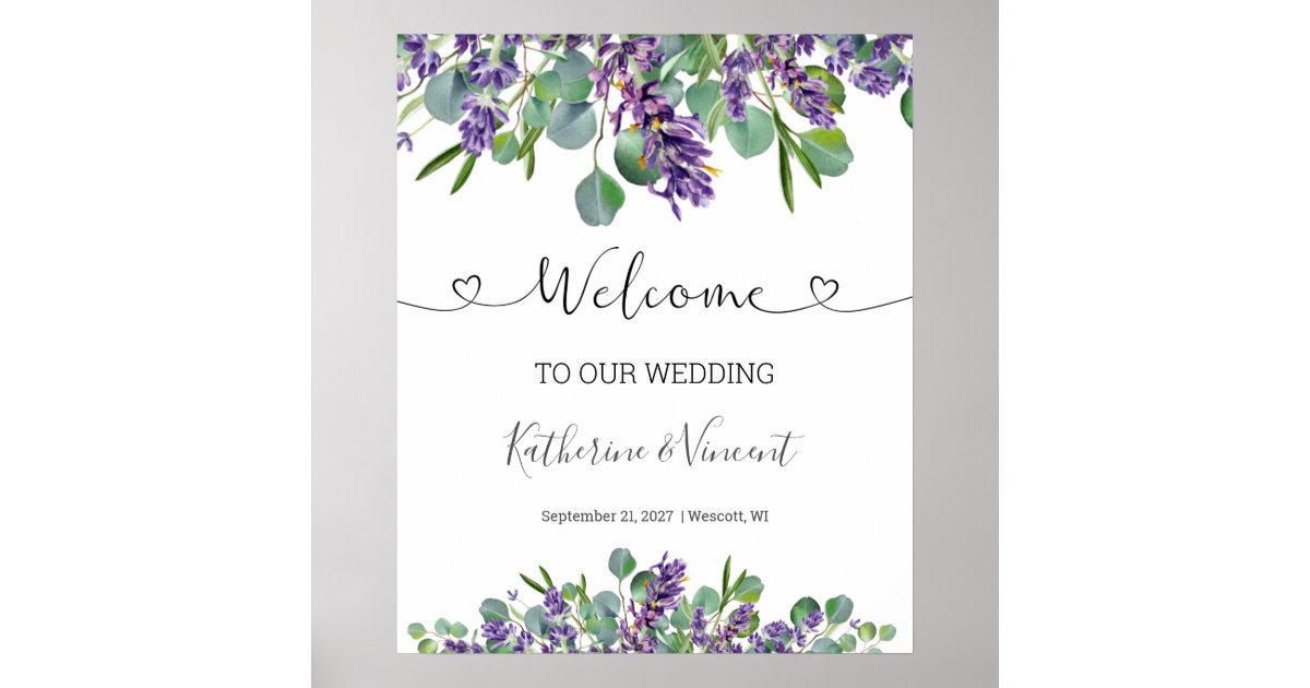 Eucalyptus Lavender Flowers Wedding Welcome Sign | Zazzle