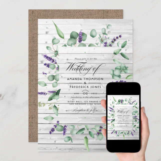 Eucalyptus Lavender Rustic Country Barn Wedding Invitation | Zazzle