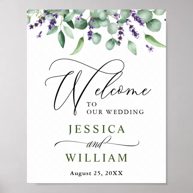 Eucalyptus Lavender Wedding Welcome Poster | Zazzle
