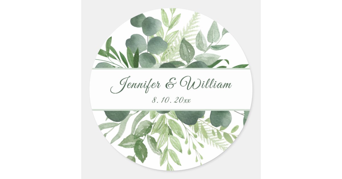 Eucalyptus Leaf Nature Greenery Script Classic Round Sticker | Zazzle