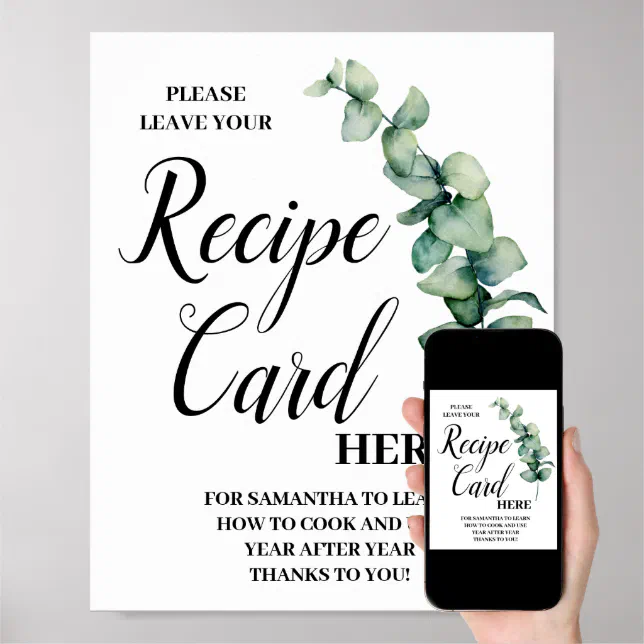 Eucalyptus Leave Recipe Card Here Sign | Zazzle