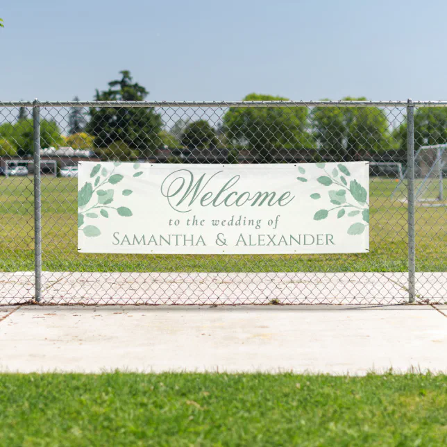 Eucalyptus Leaves Elegant Welcome Wedding Banner | Zazzle