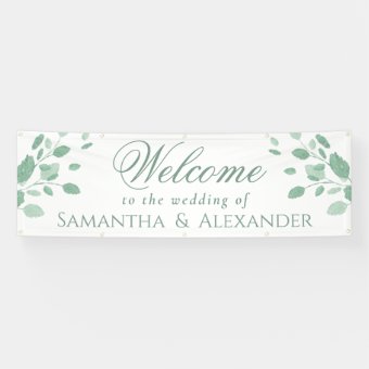 Eucalyptus Leaves Elegant Welcome Wedding Banner | Zazzle