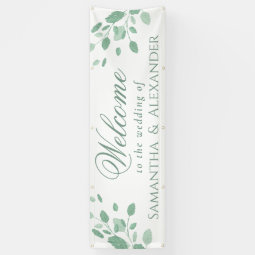 Eucalyptus Leaves Elegant Welcome Wedding Banner | Zazzle