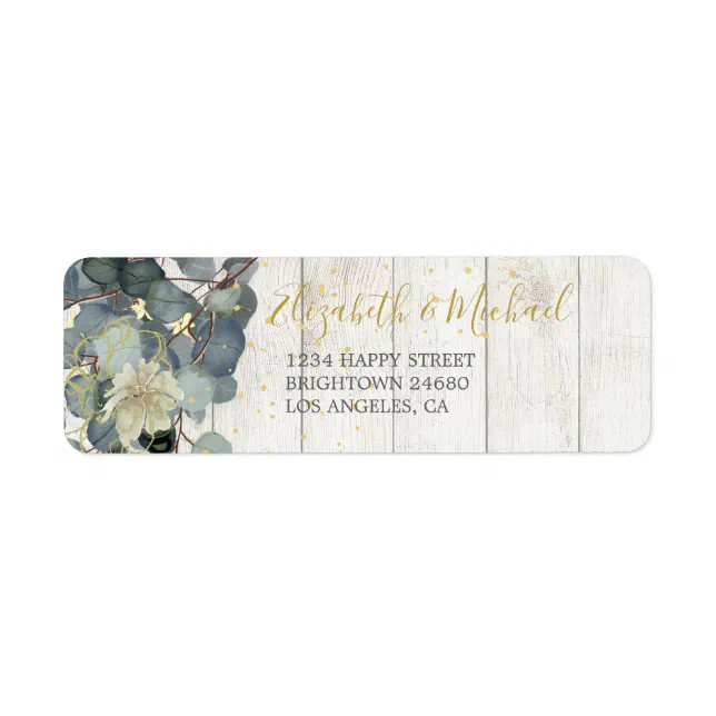 Eucalyptus Leaves Floral Rustic Wood Address Label | Zazzle